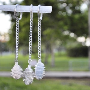 CRYSTAL KEYCHAIN - Bead Cage Key Ring on Silver Chain - Crystal Healing ...