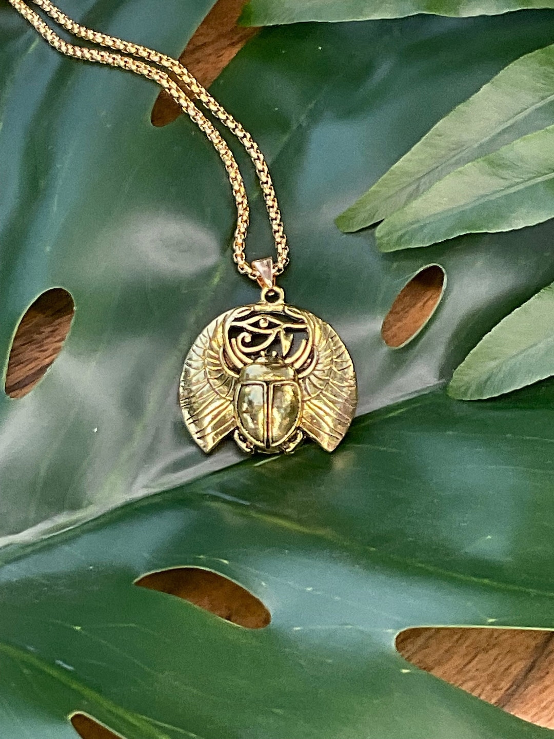 Eye of Ra & Scarab Gold Necklace Egyptian Gold Beetle Necklace, Eye of ...