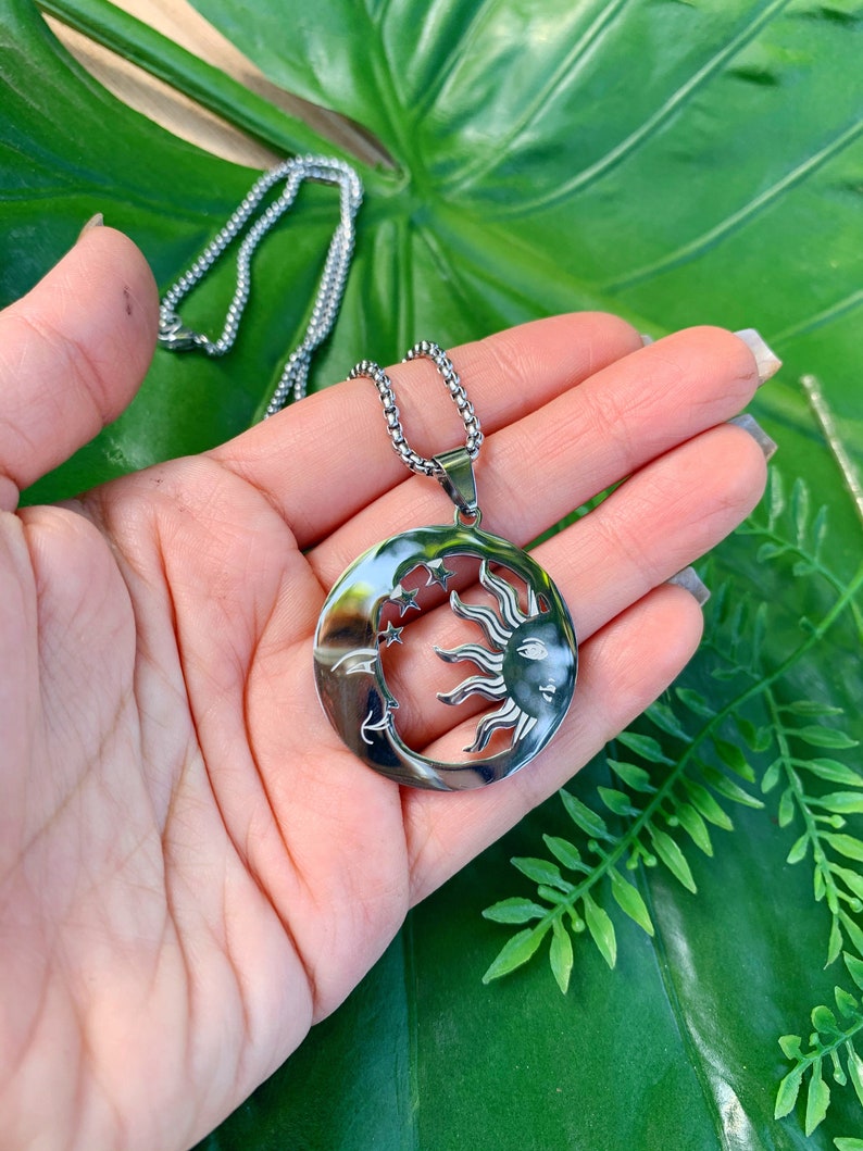 Sun Moon Stars Necklace | Silver Moon Necklace | Celestial Pendant ...