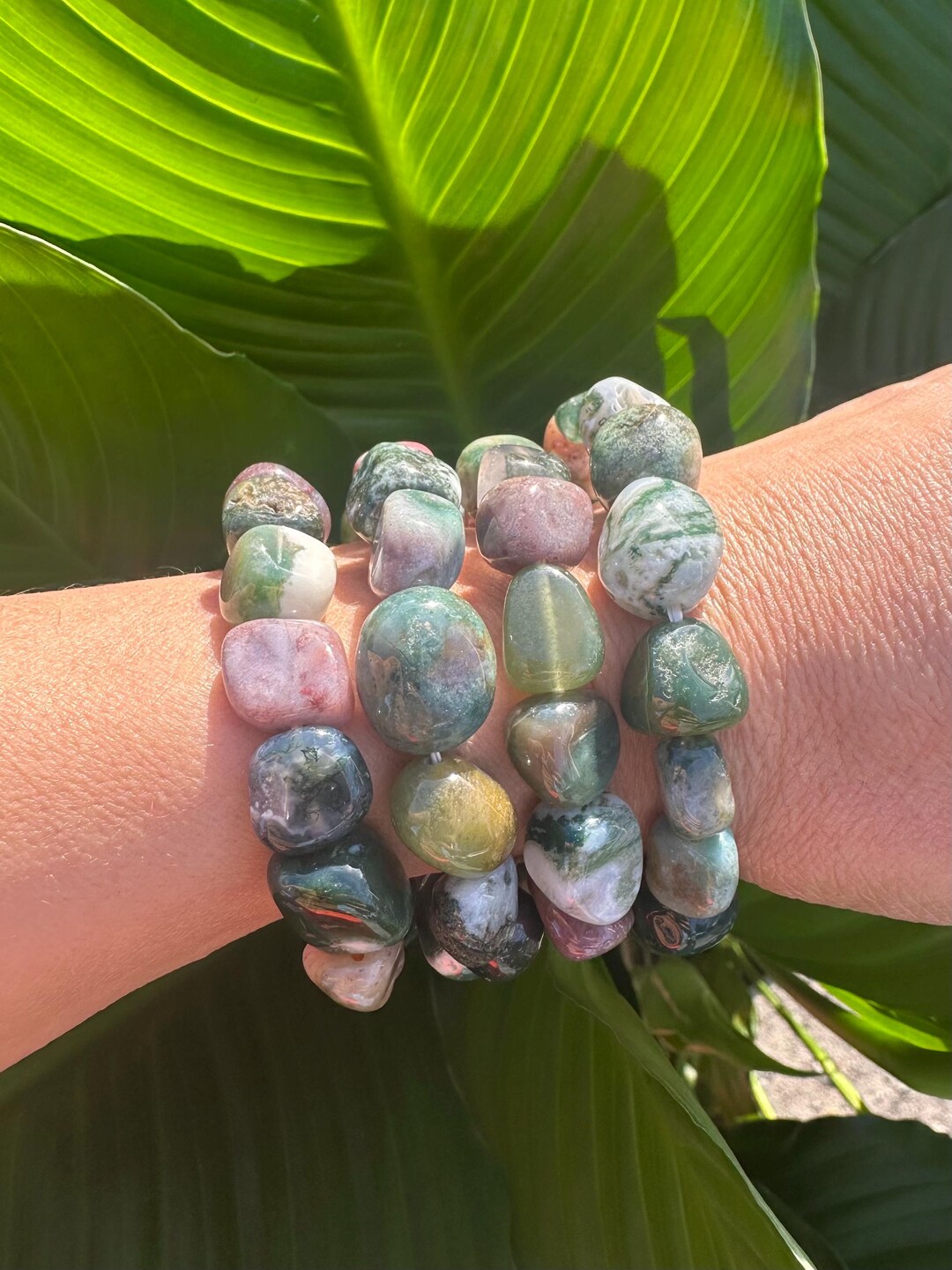 Fancy Jasper Tumbled Stone Stretch Bracelet, Natural Crystal Bead Bracelet, Polished Gemstone ...