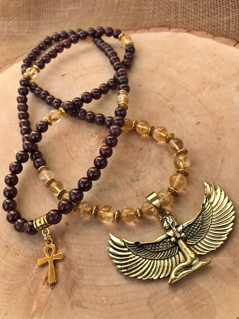 GARNET & CITRINE Mala Beads, Egyptian Goddess Isis | 108 Bead Crystal ...