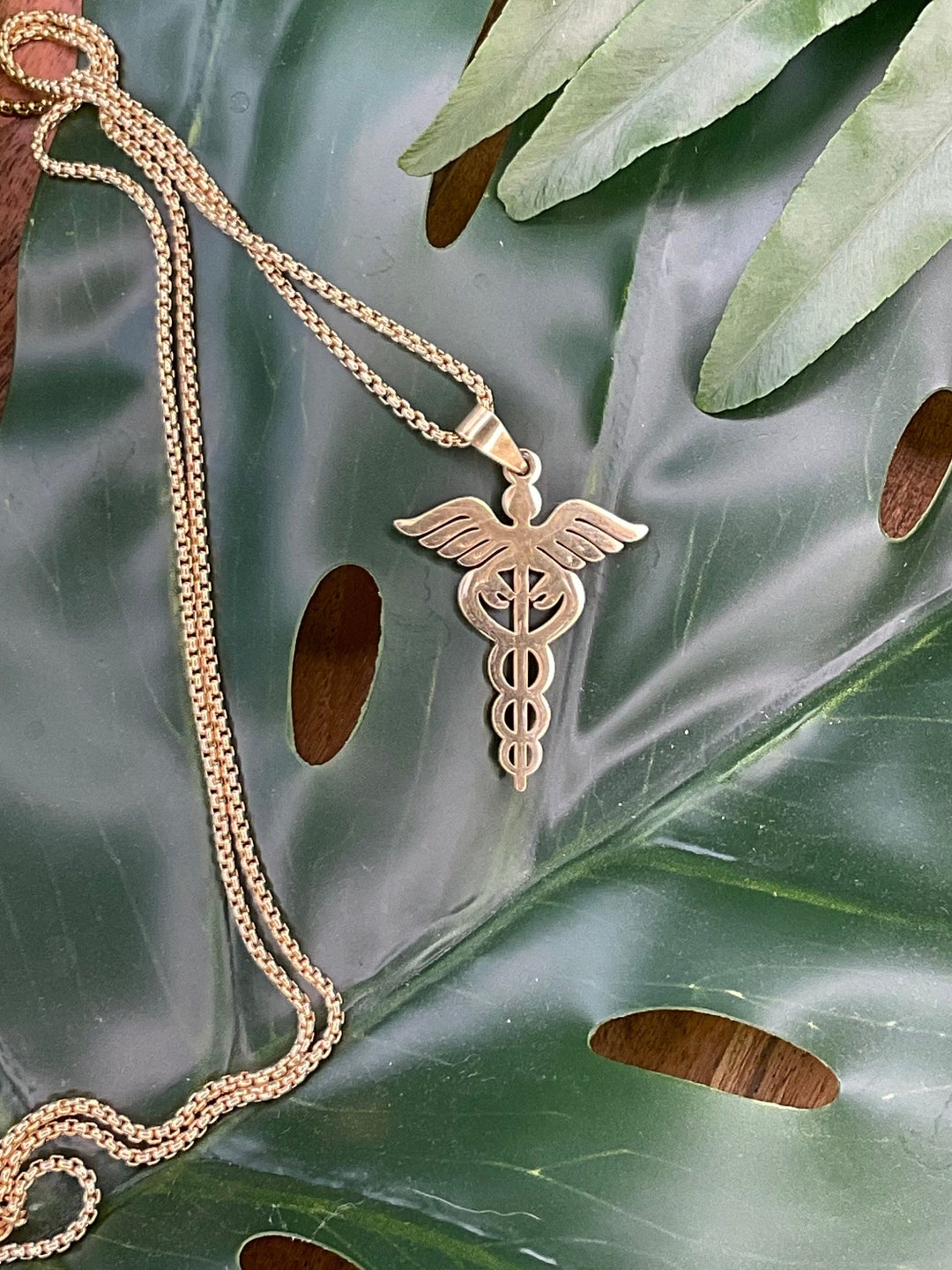 Caduceus Gold Necklace, Sacred Geometry Serpent Jewelry Pendant ...