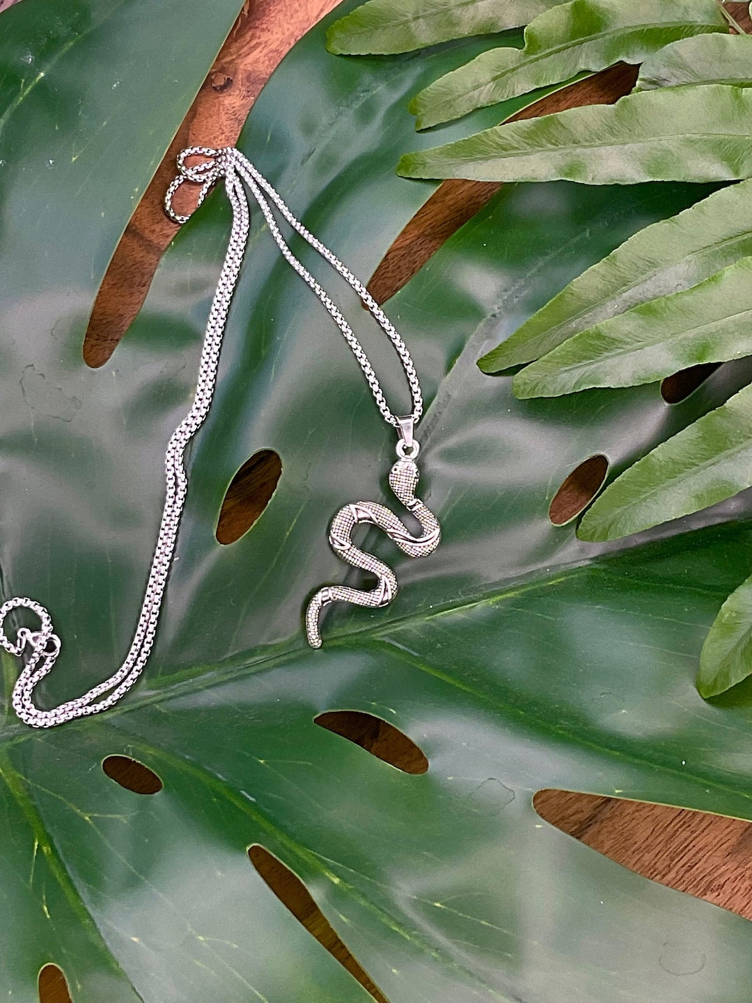 Textured Silver Snake Necklace, Sacred Geometry Serpent Jewelry Pendant ...