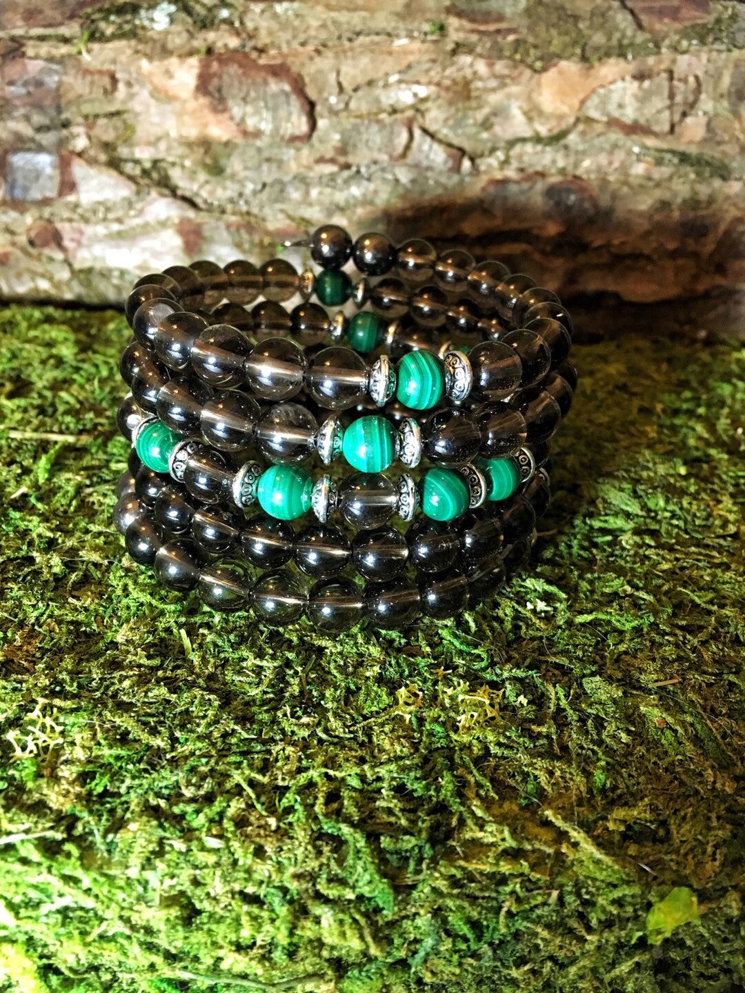 MALACHITE & SMOKY QUARTZ Mala Bracelet | 108 Mala Beads | Unisex Wrist ...