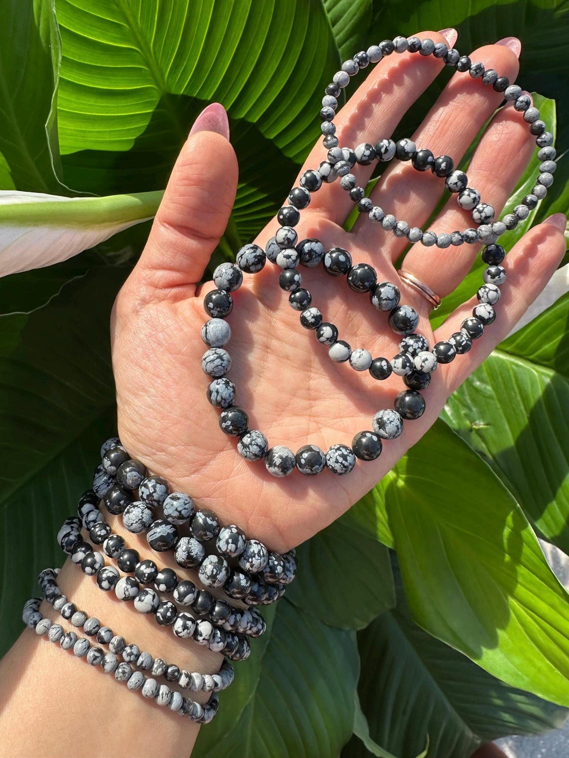 Snowflake Obsidian Bracelet, 4mm, 6mm, 8mm Bead Stretch Bracelets ...