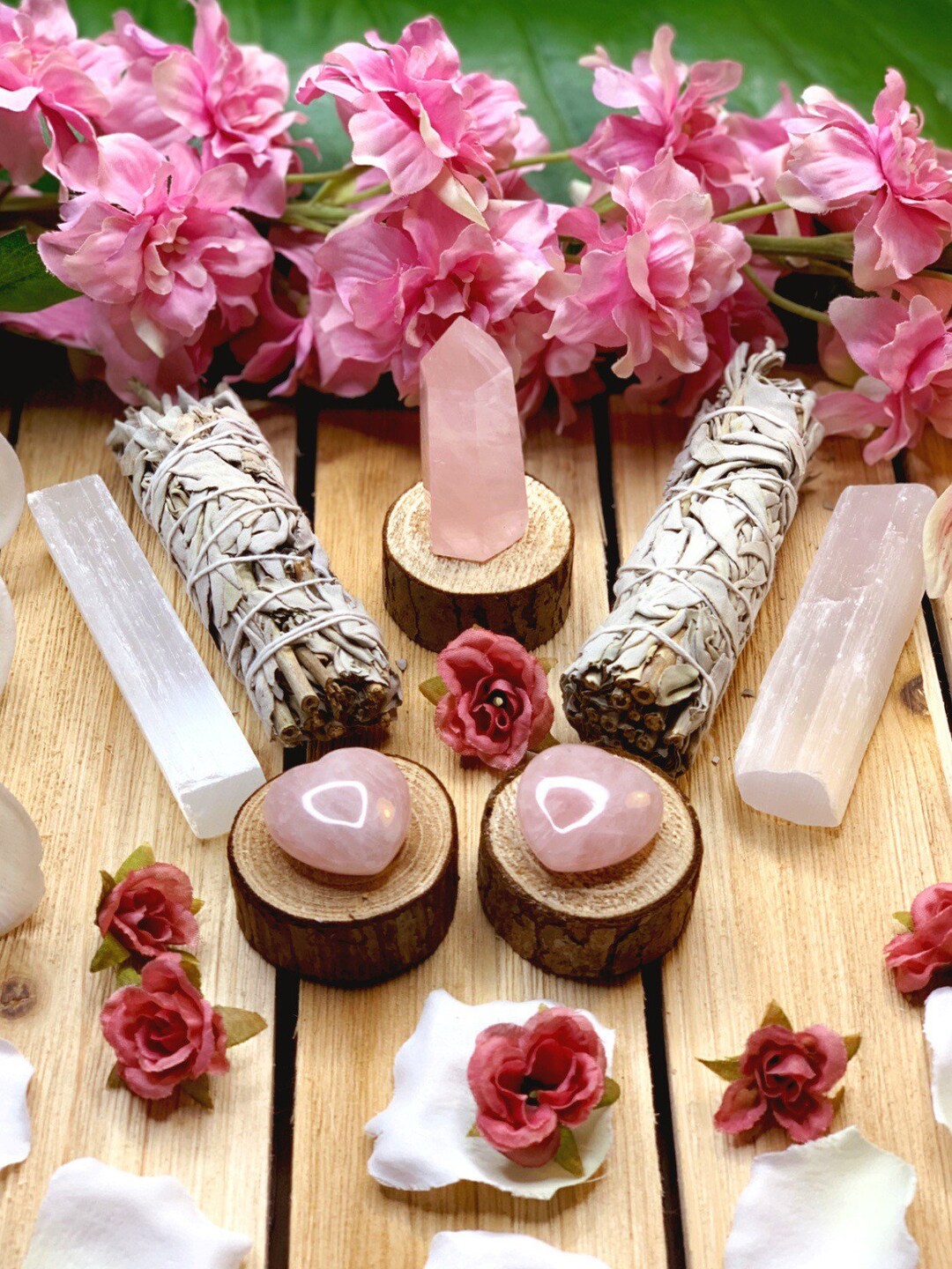 Twin Hearts Crystal Kit | Rose Quartz Sage Gift Set | Crystal Healing ...