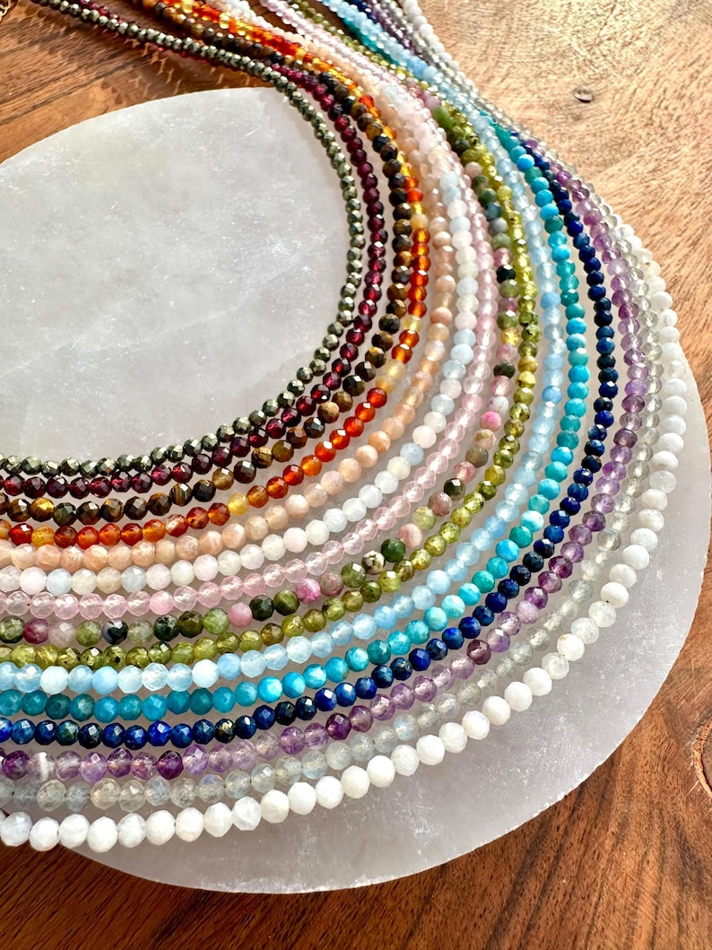 Faceted Crystal Necklace, 2-3mm Gemstone Necklaces With Faceted Beads ...