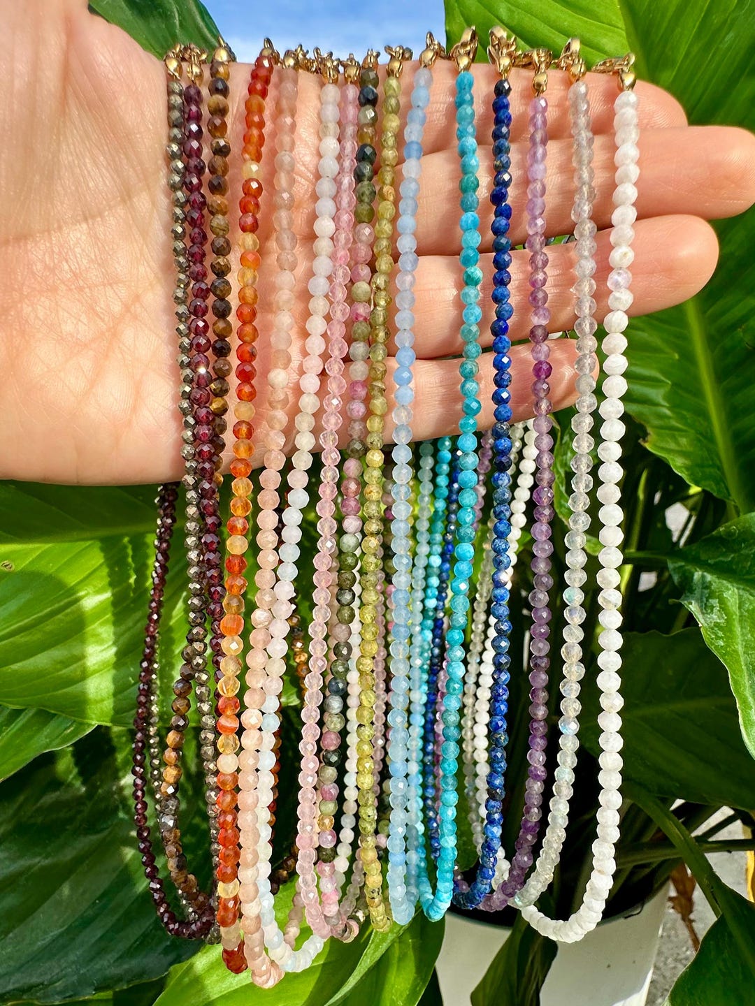 Faceted Crystal Necklace, 2-3mm Gemstone Necklaces With Faceted Beads ...