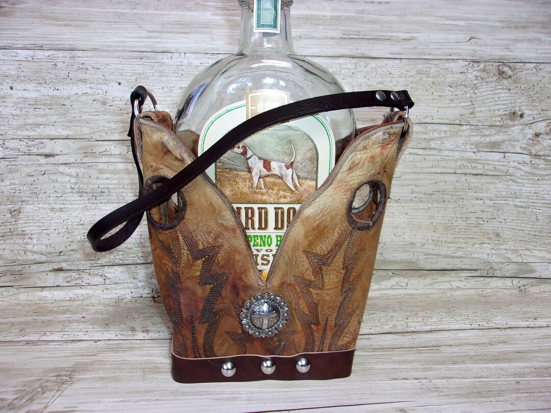 Upcycled Cowboy Boot Whiskey Tote Cr170 Rustic and Unique Liquor Bottle ...