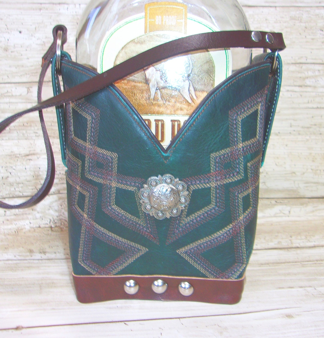 Upcycled Cowboy Boot Whiskey Tote Cr176 Rustic and Unique Liquor Bottle ...