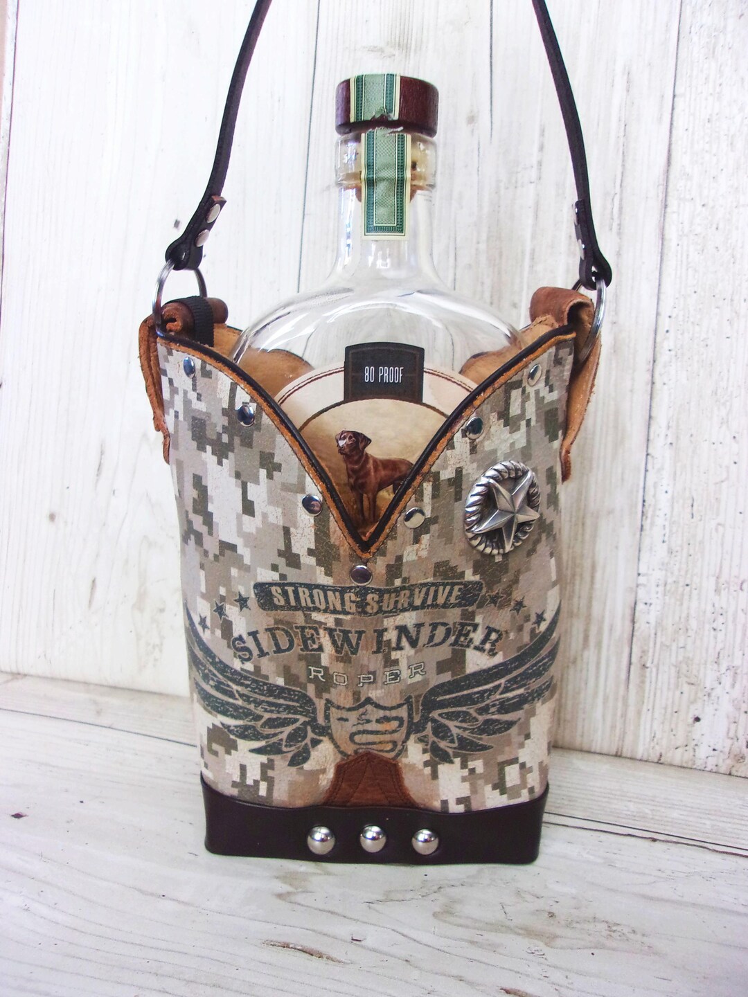 Leather Whiskey Tote Carrier – Upcycled Cowboy Boot Bag, Western ...