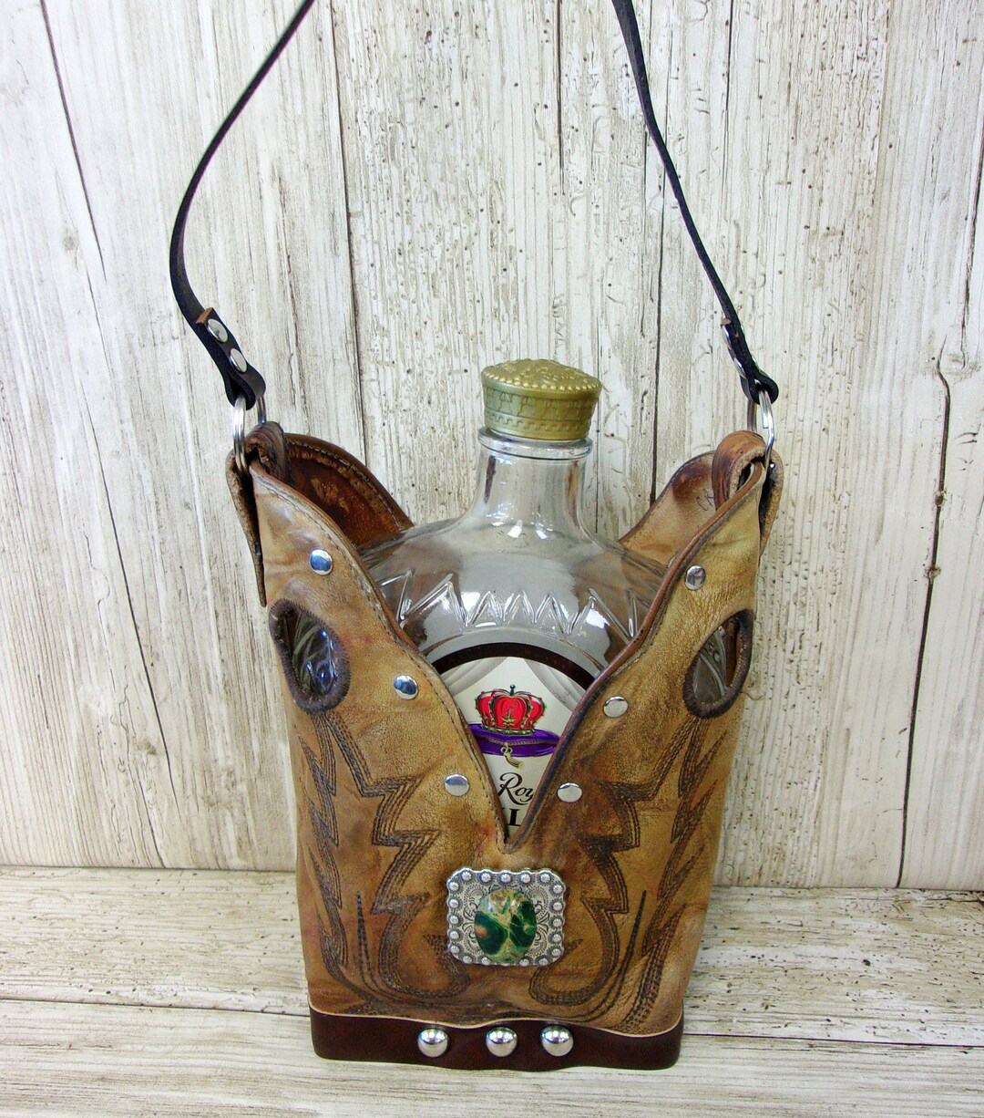 Upcycled Cowboy Boot Whiskey Tote Cr150 Rustic and Unique Liquor Bottle ...