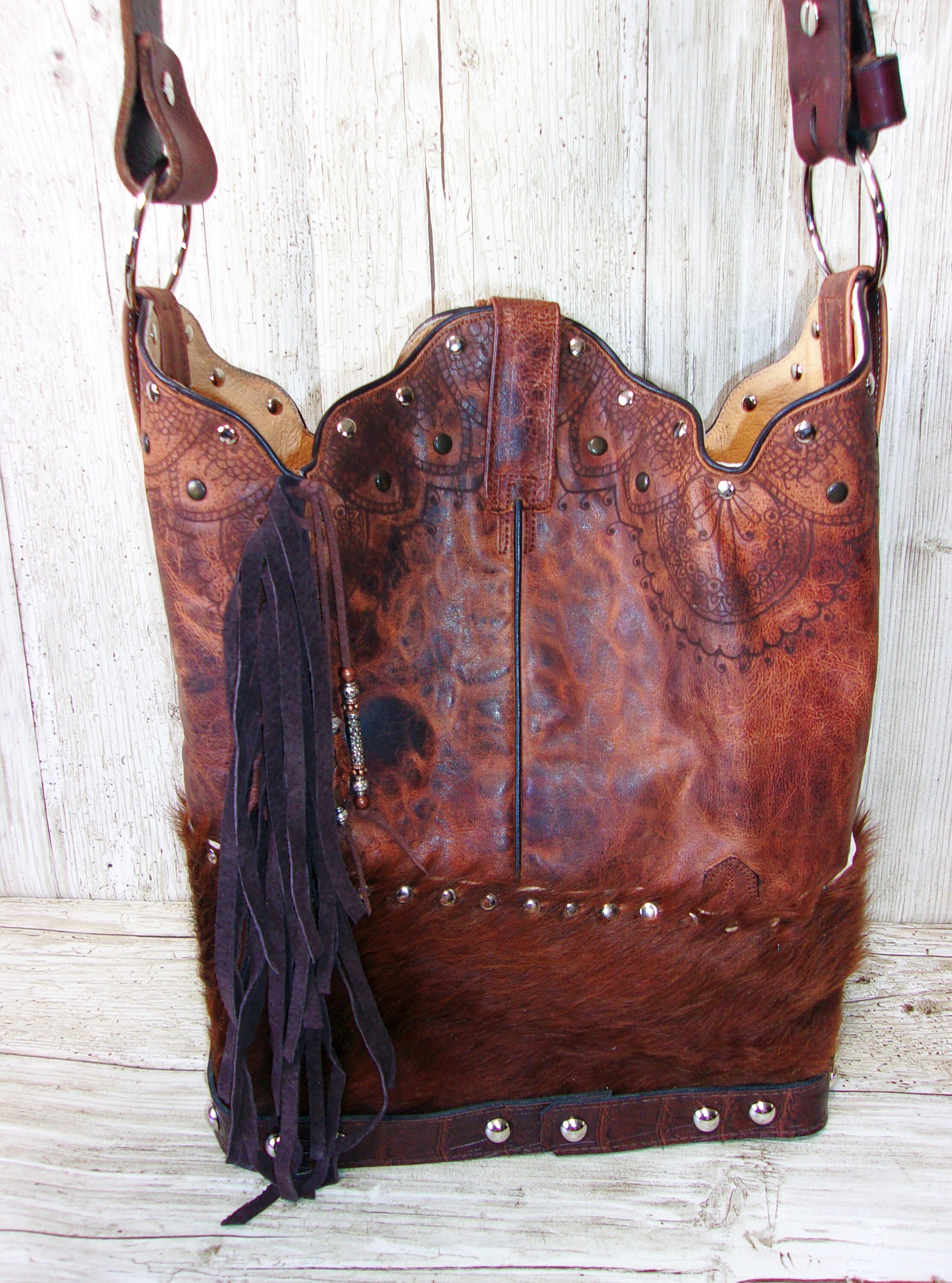 Upcycled Cowboy Boot Purse With Fringe Ts286 Handcrafted Luxury Western ...