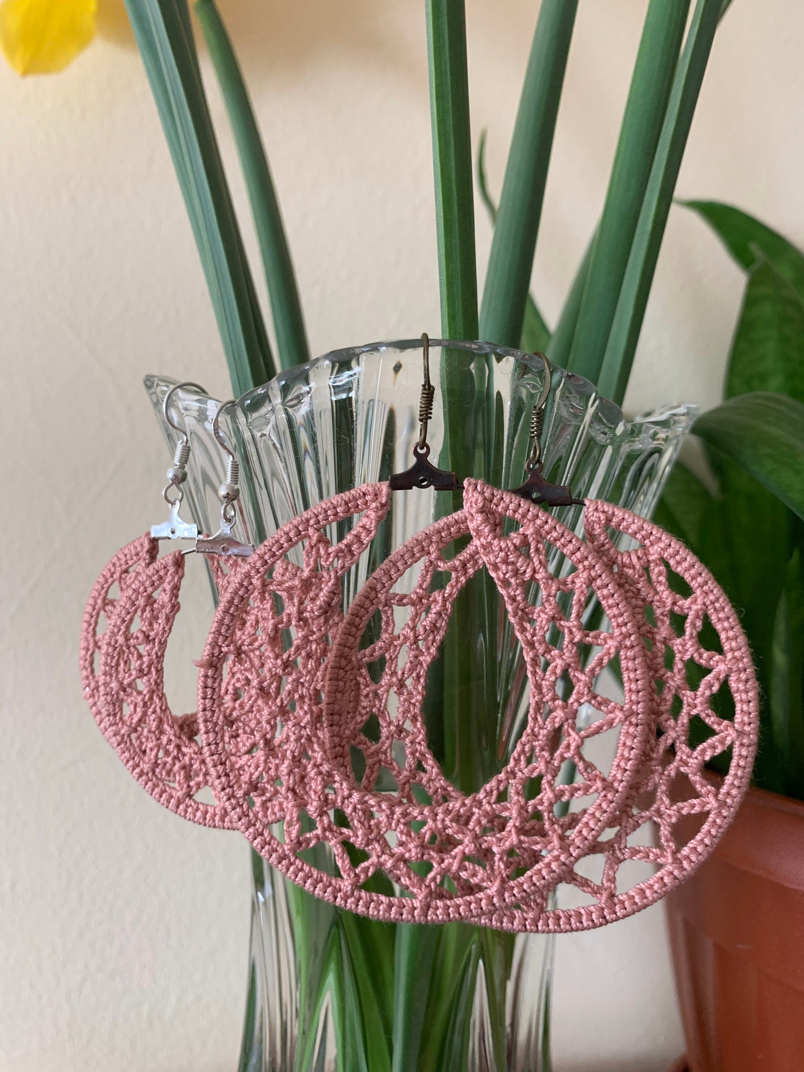 2 Crochet Patterns for Small and Large Geometric Hoop Earrings, Jewelry ...