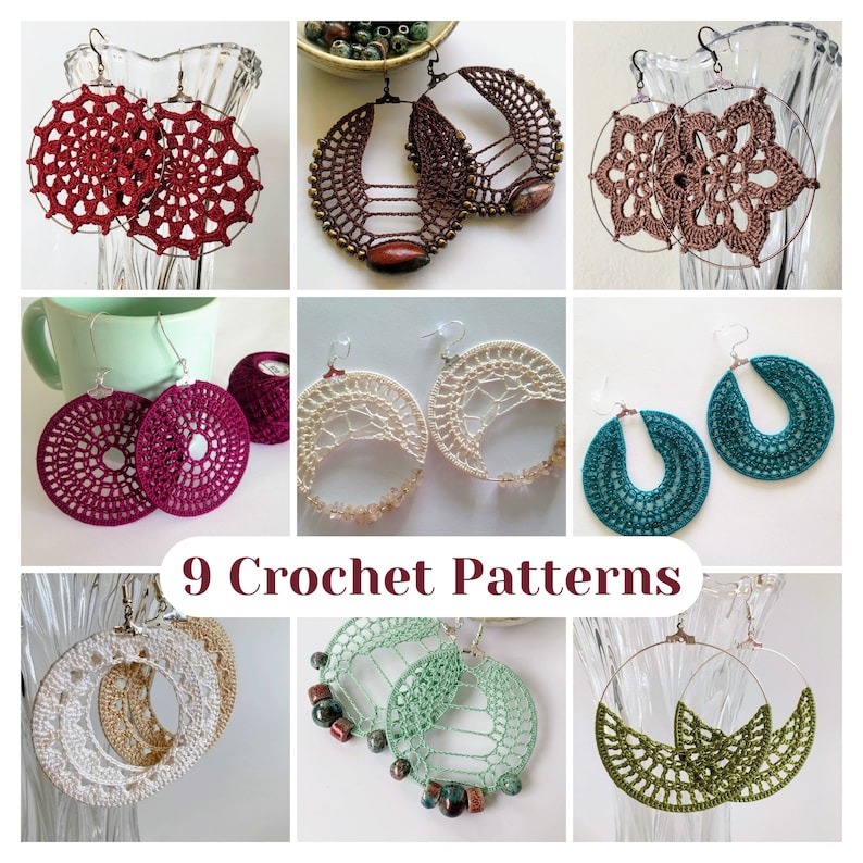 Bundle of 9 Crochet Hoop Earrings PDF Tutorials, Instant Download ...