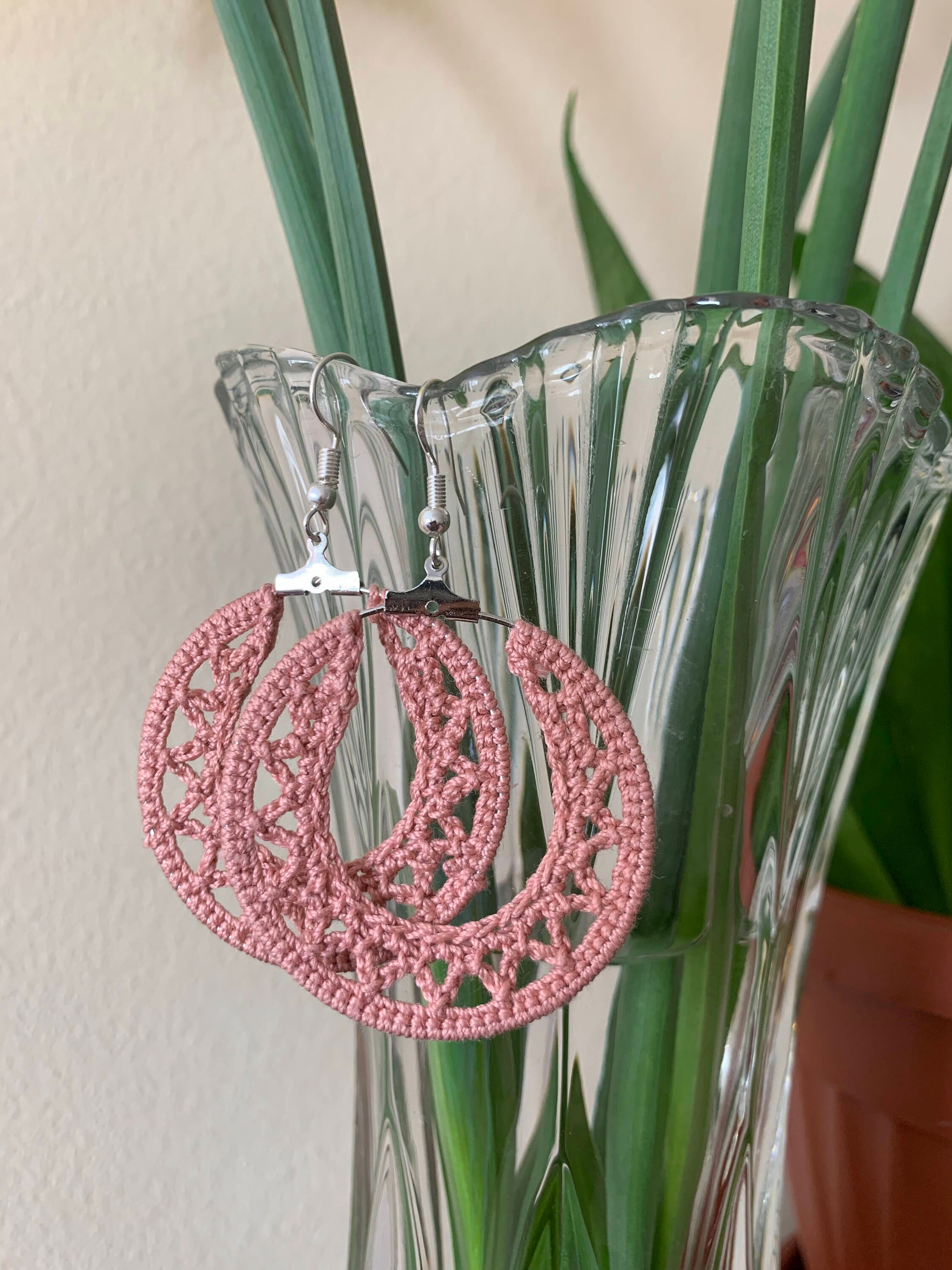 2 Crochet Patterns for Small and Large Geometric Hoop Earrings, Jewelry ...