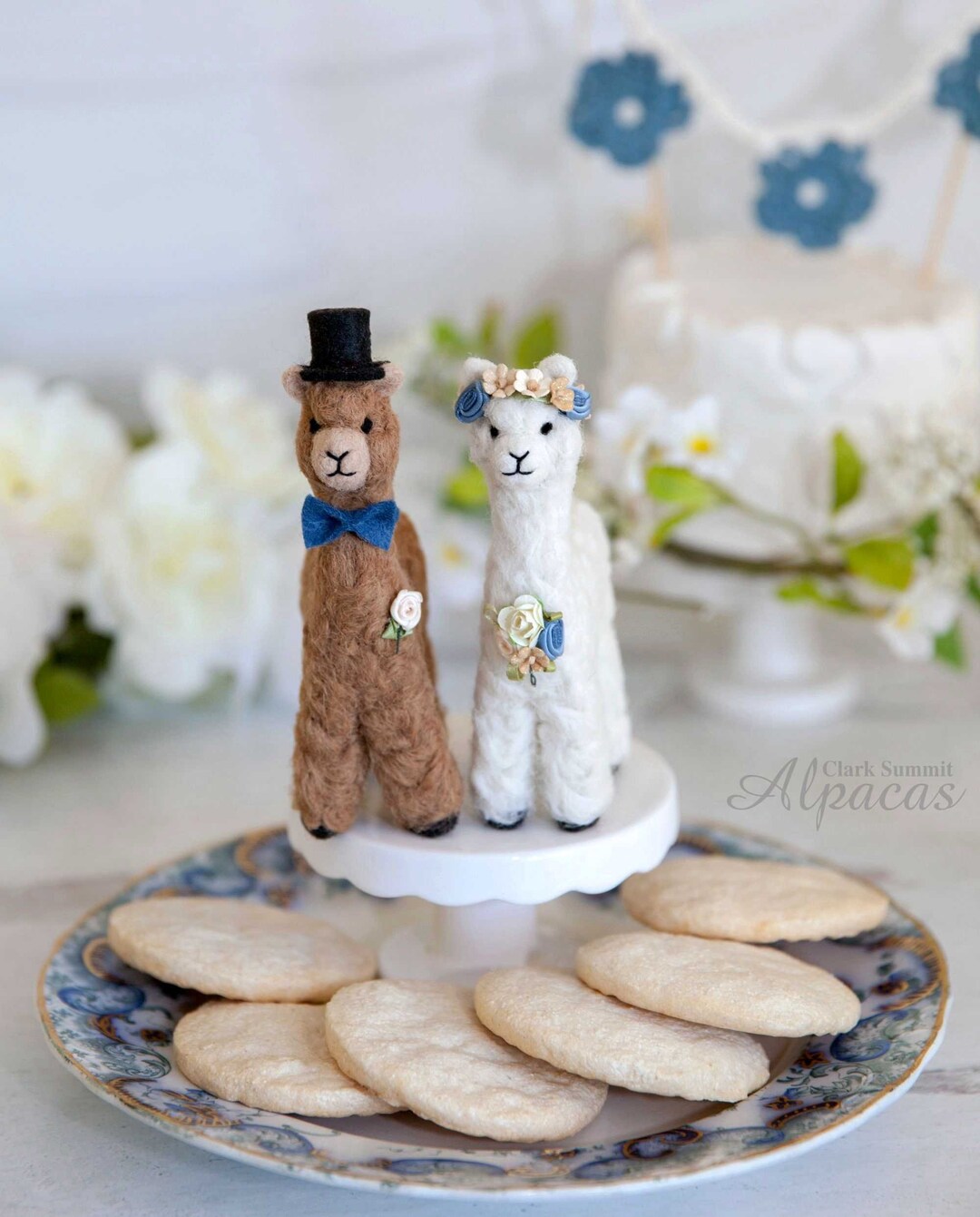 Alpaca Bride Groom Unique Wedding Cake Topper, Customized Floral Crown ...