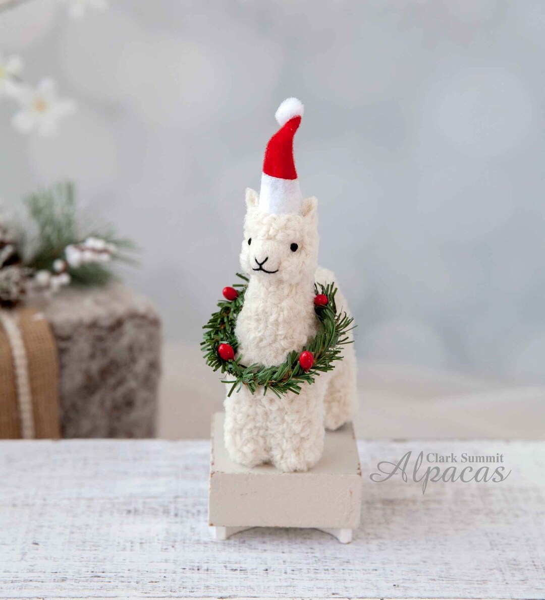 Wreath AND Santa Hat Alpaca Christmas Ornament - Unique Gift for Llama ...