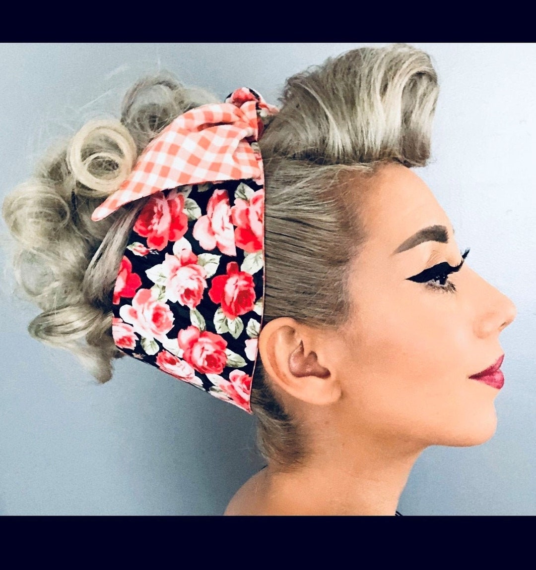 Reversible Coral Tea Rose Bandana- Pin Up- Rockabilly- 1950s Inspired ...