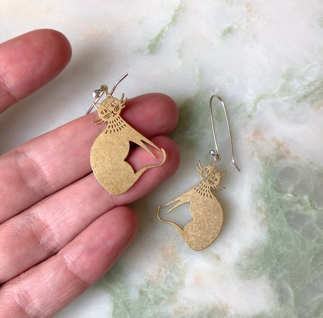 Veta Earrings Eco Sterling Silver Cat Earrings Stainless Steel Earrings ...