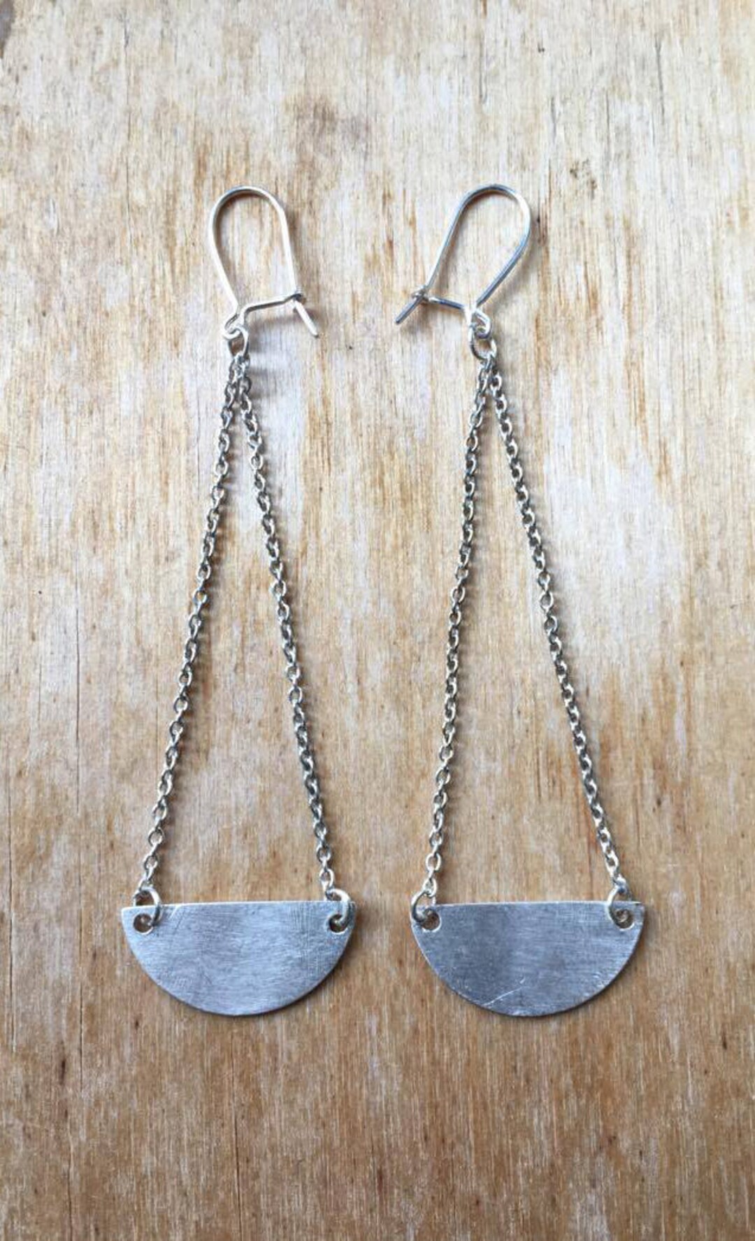 Eco Sterling Silver Half Circle Earrings, Dangle Drop Earrings ...
