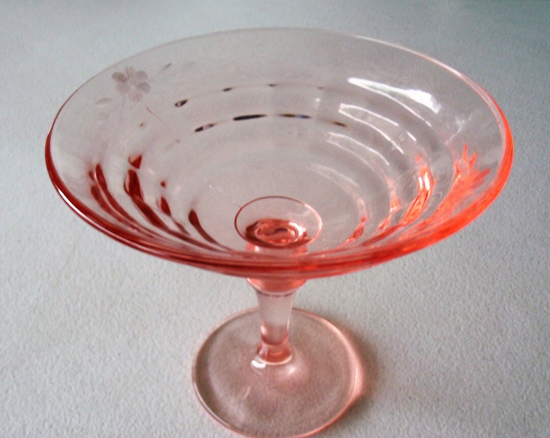 Elegant Glass Pink Floral Compote - Etsy