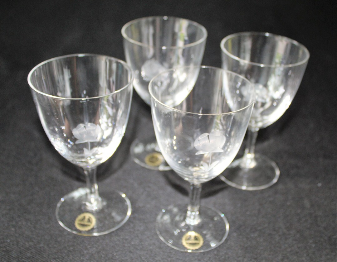 Helios West Germany Crystal Stemware With A Etched Rose Set of 4 Six OZ ...