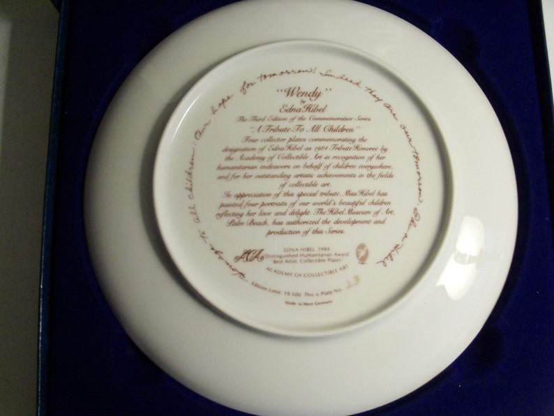 Edna Hibel A Tribute to Children Wendy Collectors Plate - Etsy