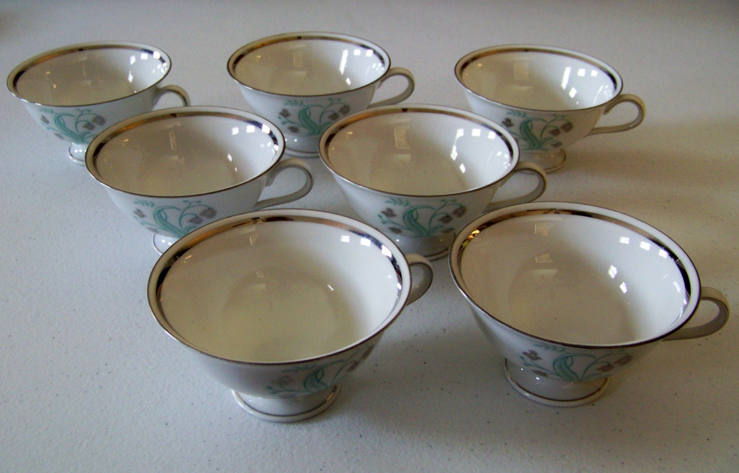 Winterling 7 Tea Cups Teal & Silver Floral And Platinum Trim | Etsy