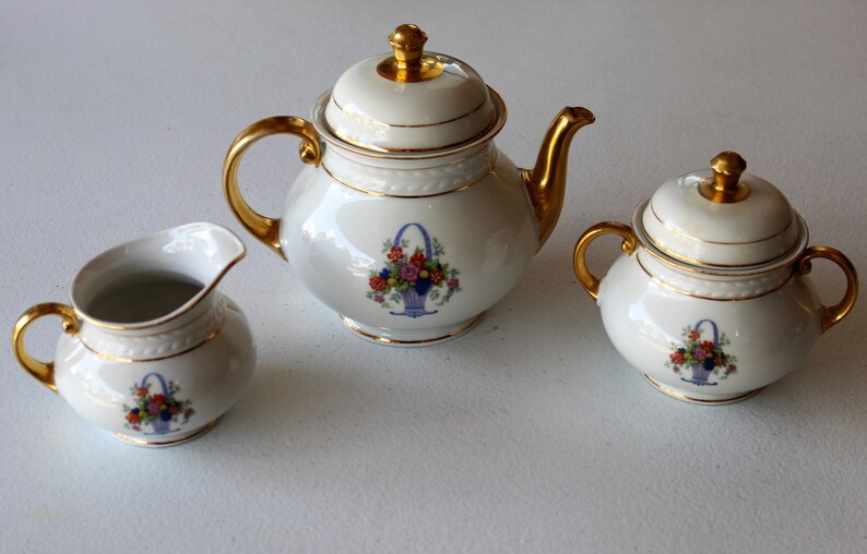 Thomas Bavaria Germany Floral Basket Tea Pot Creamer Sugar - Etsy