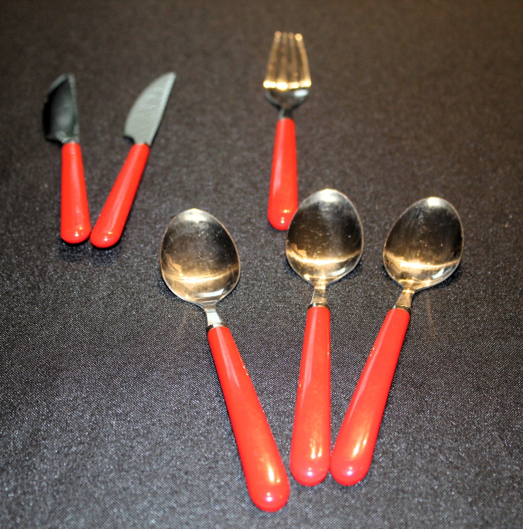 Mid-century Lot of 6 Vintage Red Handled Flatware Silverware Imperial ...