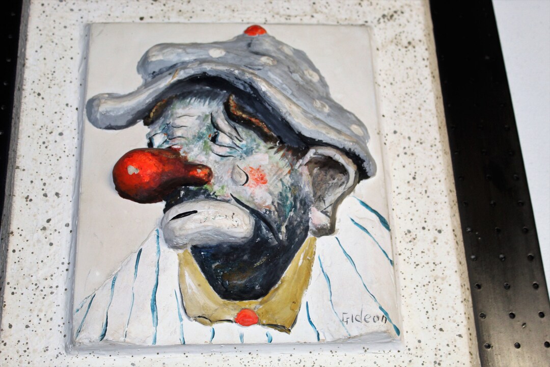Gideon Original Artist Relief Wall Sculpture Plaque of Sad Clown Emmett ...