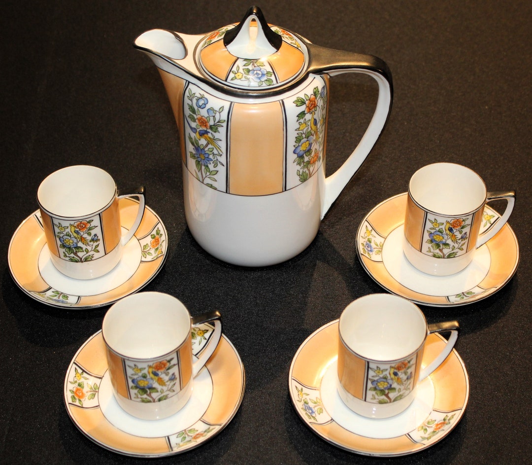 Noritake Japan Coffee or Chocolate Pot With 4 Demitasse Cup & Saucer ...