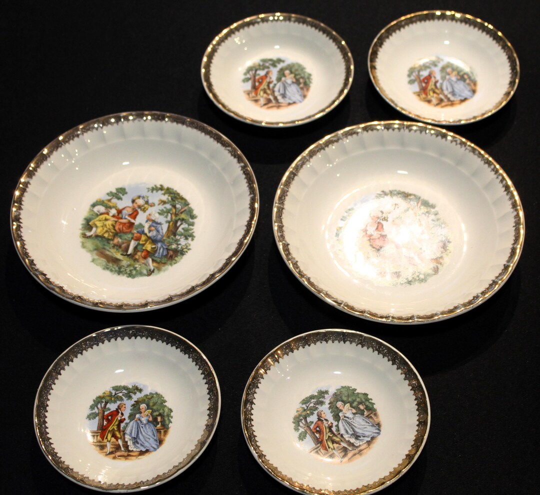 Prim Rose China Loving Couple Set of Four Fruit Bowls & Two Soup Bowls ...