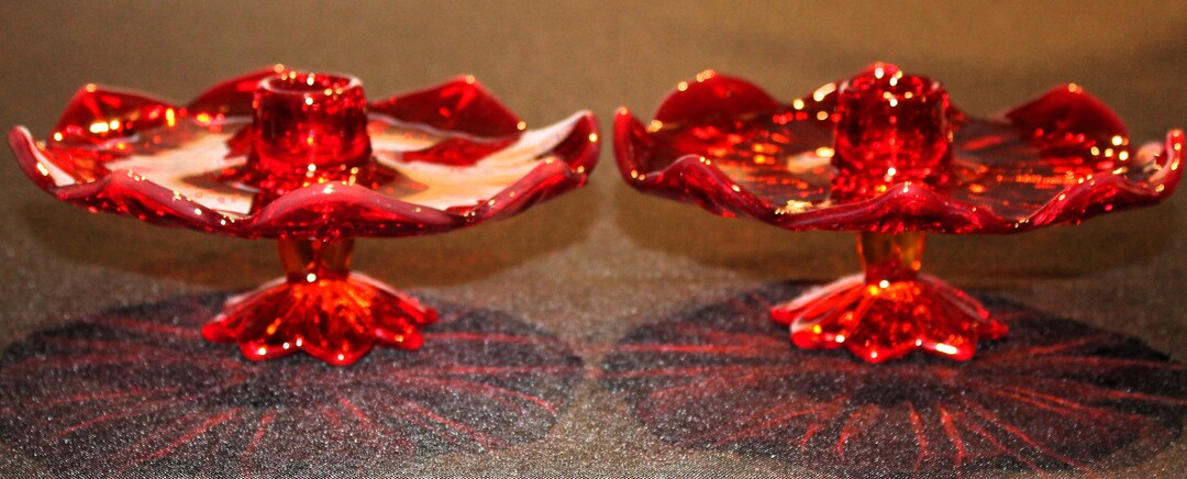 Ruby Red Footed Candlestick Vintage Glass Candle Stick Holders - Etsy