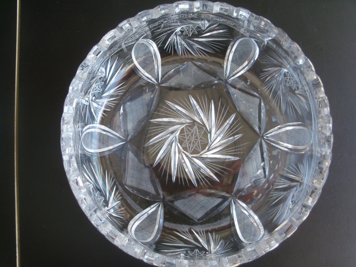 Vintage Crystal Glass Saw Tooth Rim Heavily Decorated Bowl - Etsy