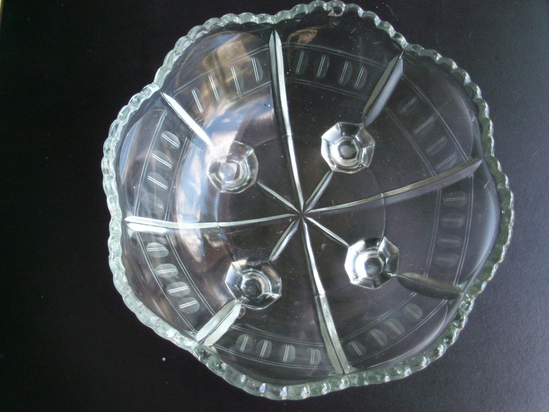 Glass Etched Bowl Elegant With Scalloped Edge Etsy