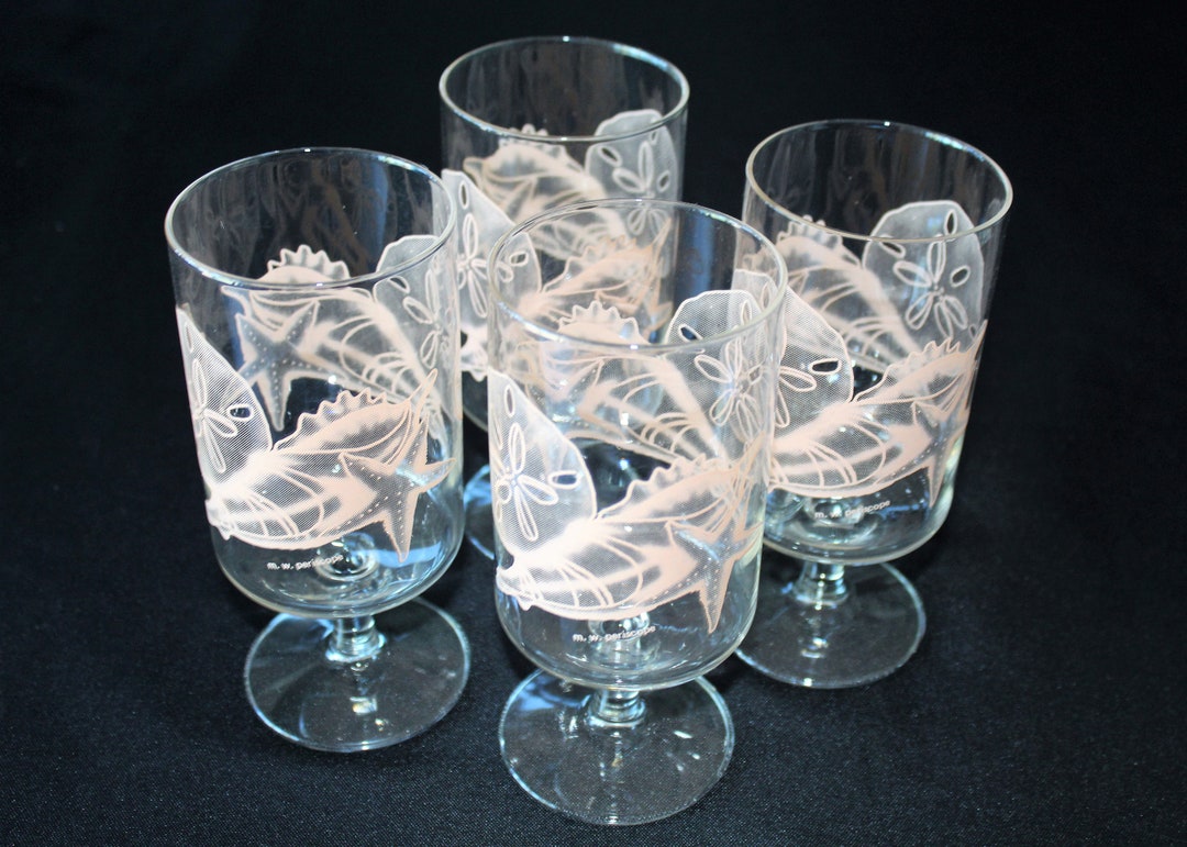 M W Periscope Shell Design Set of Four Footed Glasses - Etsy