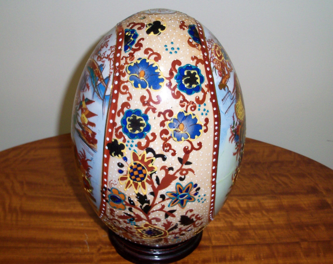 Pottery Egg With Bird Design Vintage Highly Decorated - Etsy