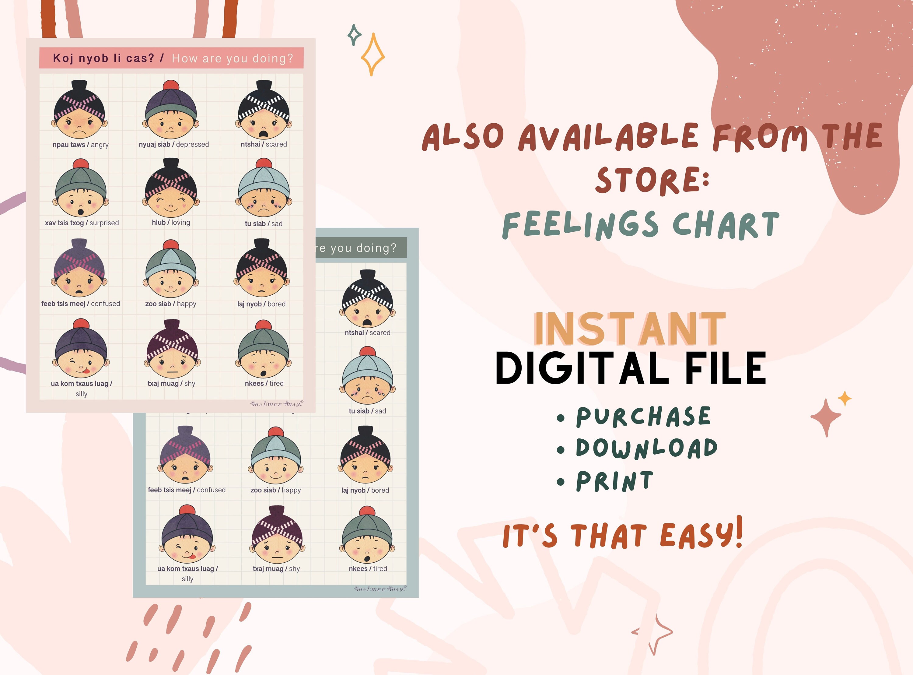 Hmong Feelings Flash Cards Emotions/feelings Hmoob Learning Educational ...