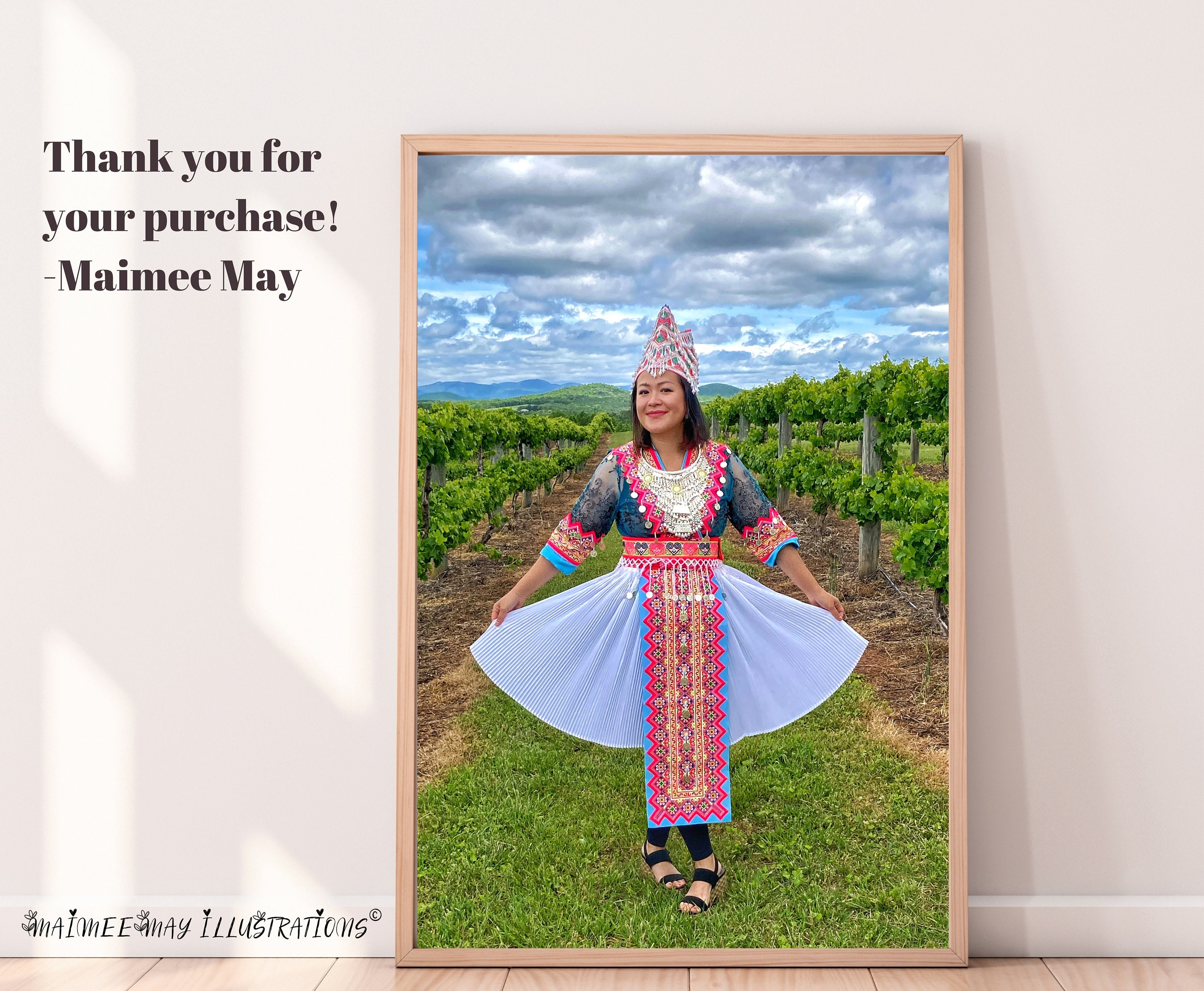 Princess Hat Hmong Girl Illustration Wall Art by Maimee May ...