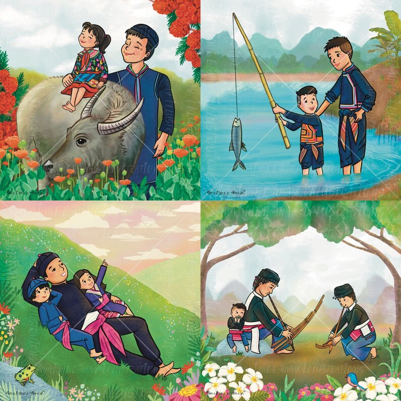 Hmong Father and Children - Coloring Sheets - Coloring Pages - Father's ...