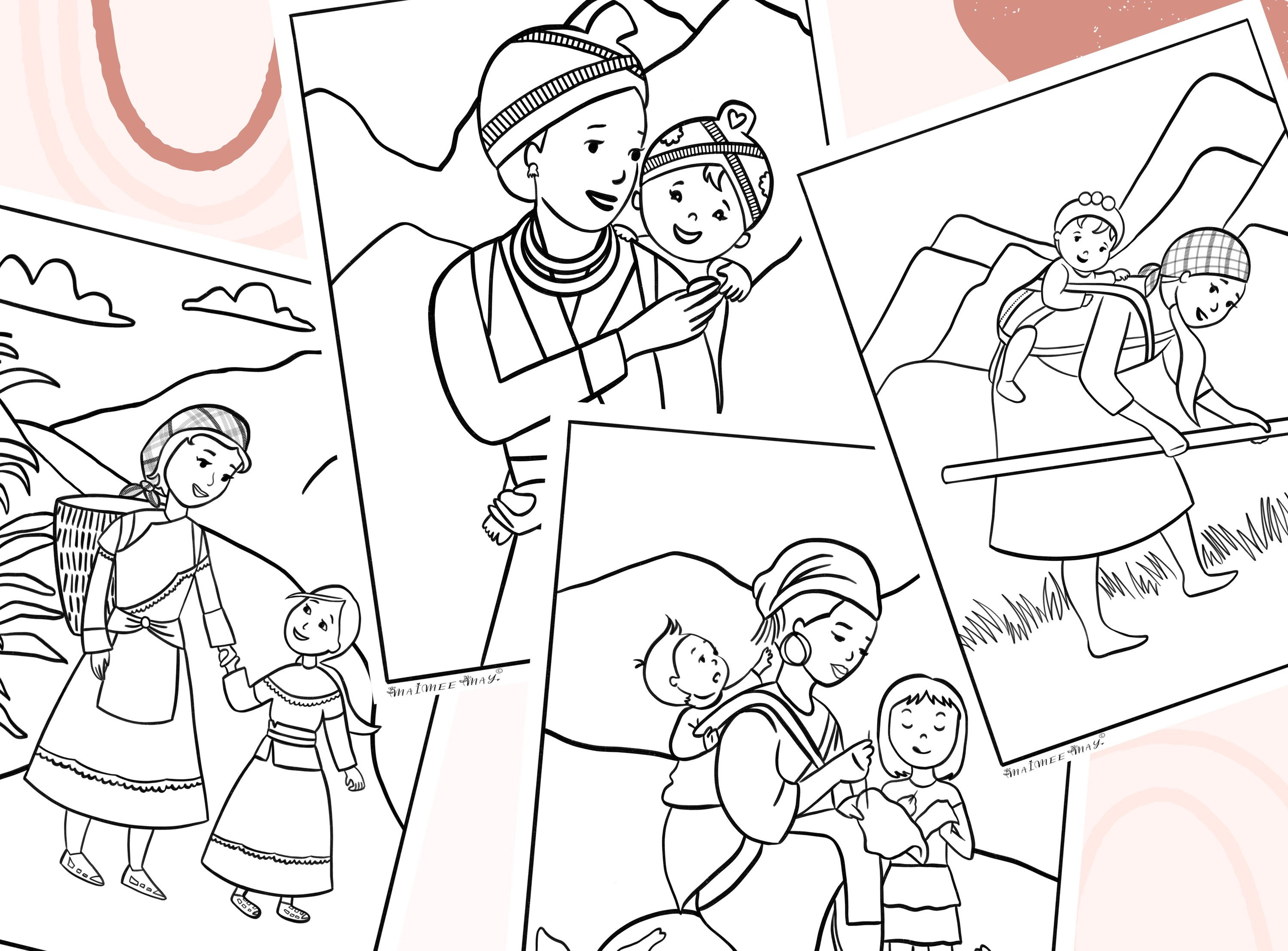 Hmong Mother and Children - Coloring Sheets - Coloring Pages - Etsy