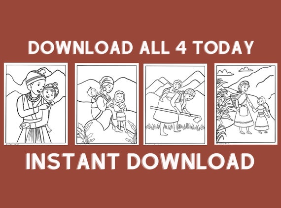 Hmong Mother and Children Coloring Sheets Coloring Pages - Etsy