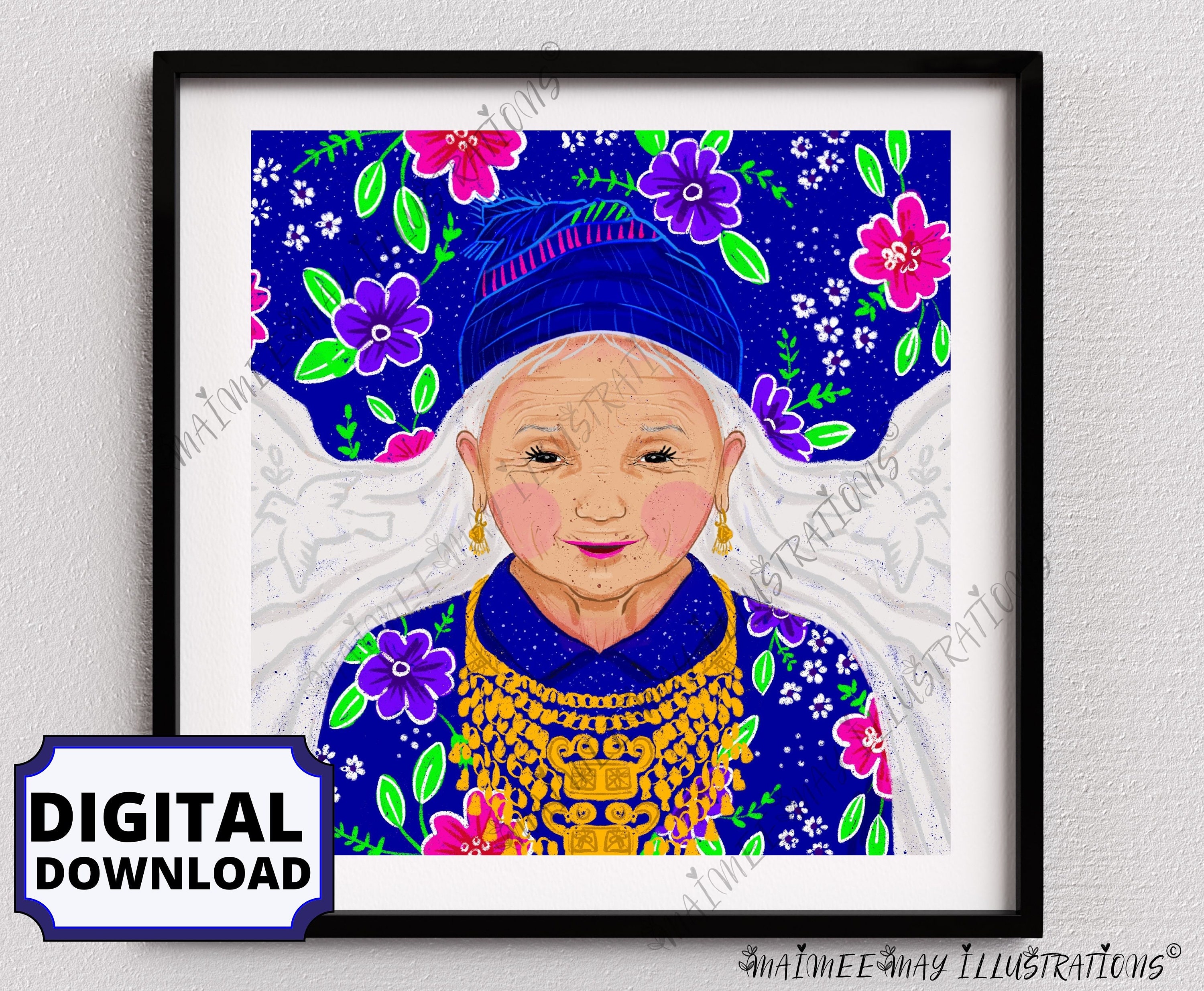 Hmong Wall Art Hmong Grandma Tais Pog Hmong Women Art by Maimee May ...