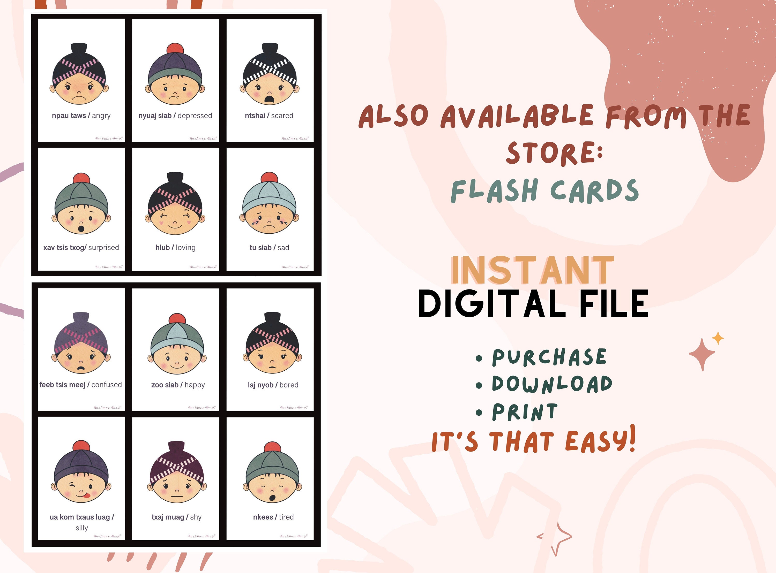 Hmong Feelings - Activity Chart/board - Emotions/feelings - Hmoob ...