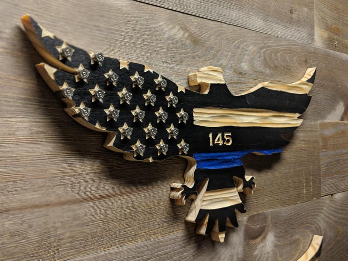 Thin Blue Line Carved Wooden American Flag Eagle With Unique - Etsy