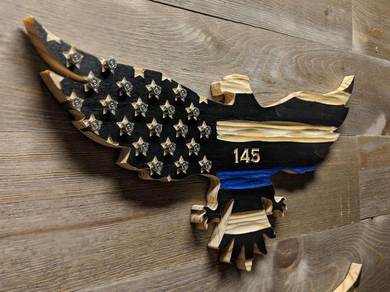 Thin Blue Line Carved Wooden American Flag Eagle With Unique - Etsy