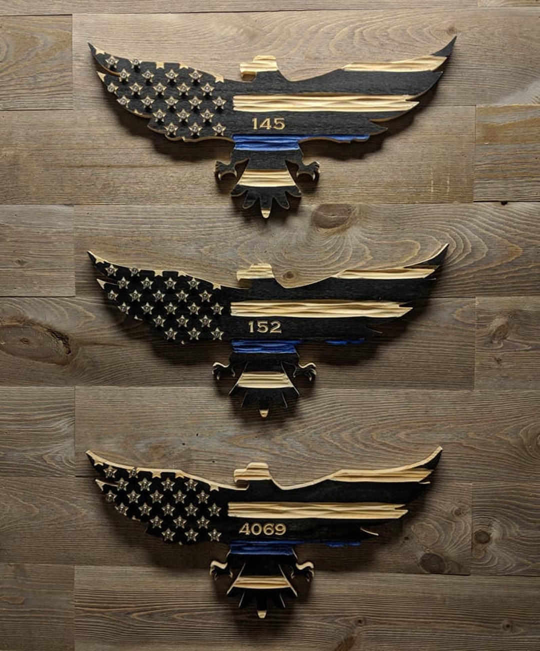 Thin Blue Line Carved Wooden American Flag Eagle With Unique Chisel ...