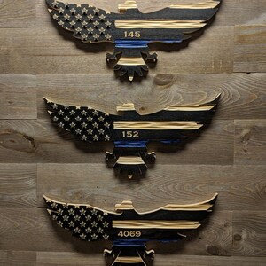 Thin Blue Line Carved Wooden American Flag Eagle With Unique Chisel ...